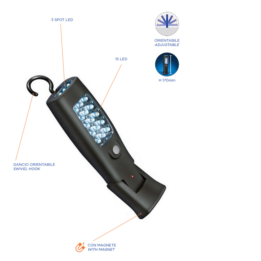 Lampada Zeca kb90 LED 15x3 led pocket ricaricabile corpo pieghevole ...