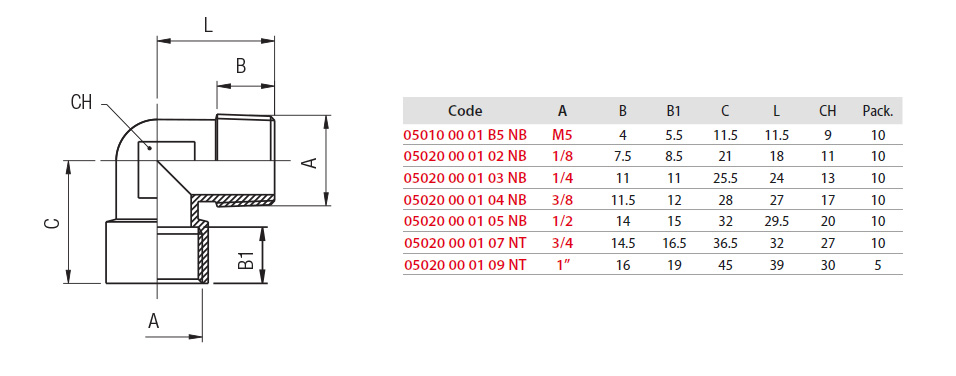 Raccordo aria a L maschio-femmina in ottone nichelato 1/8 Aignep 5020