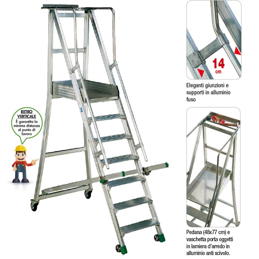 Scala a castello Facal Castiglia CA5/200 in alluminio con ruote 8 ...