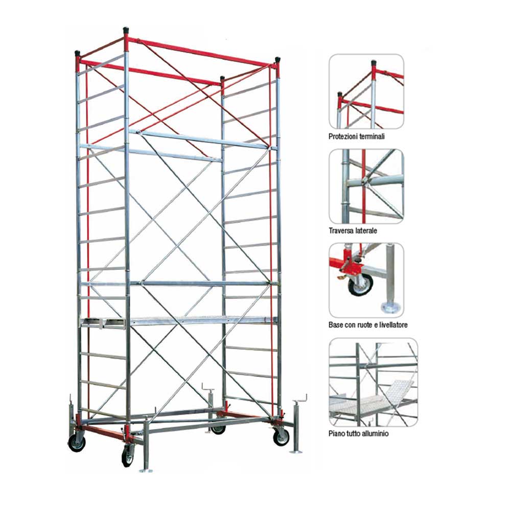 Trabattello Facal Spazio S/3 altezza 582 cm in acciaio con ruote gommate
