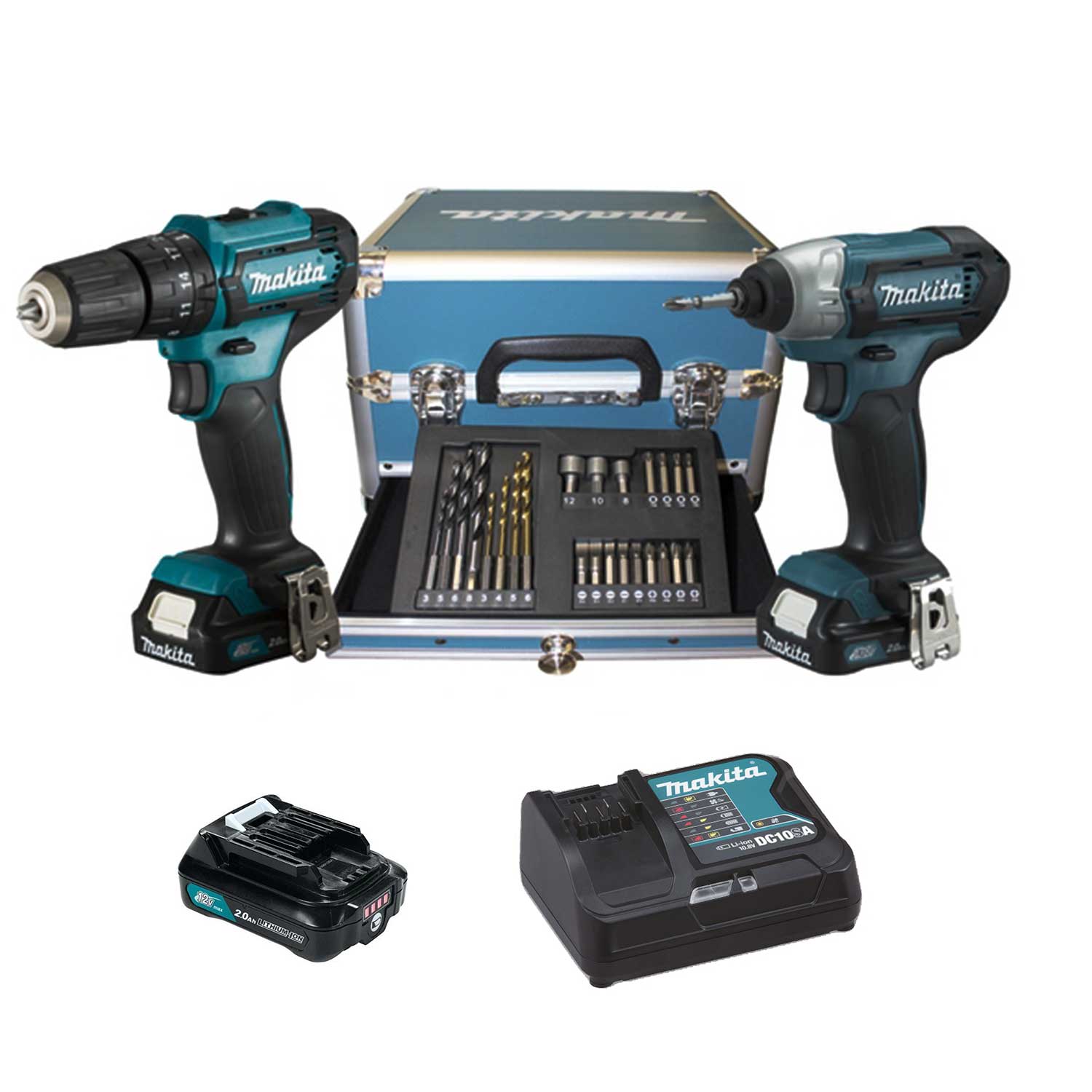 Kit Makita clx228sax2 trapano avvitatore hp333d + avvitatore a impulsi ...