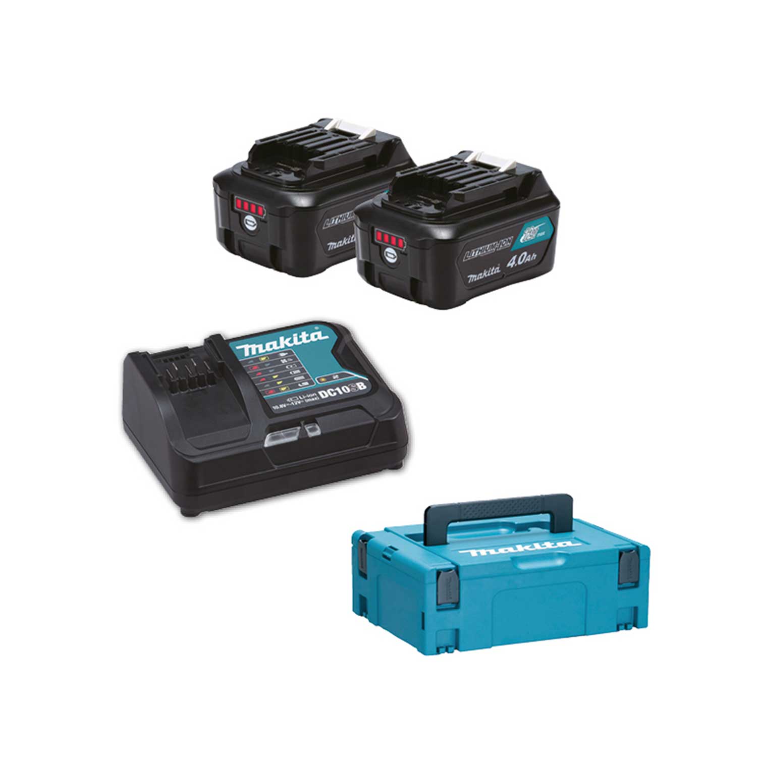 Kit energia Makita 197641-2 con 2 batterie li-ion bl1041b da 12V capacità 4,0Ah, caricabatterie ...