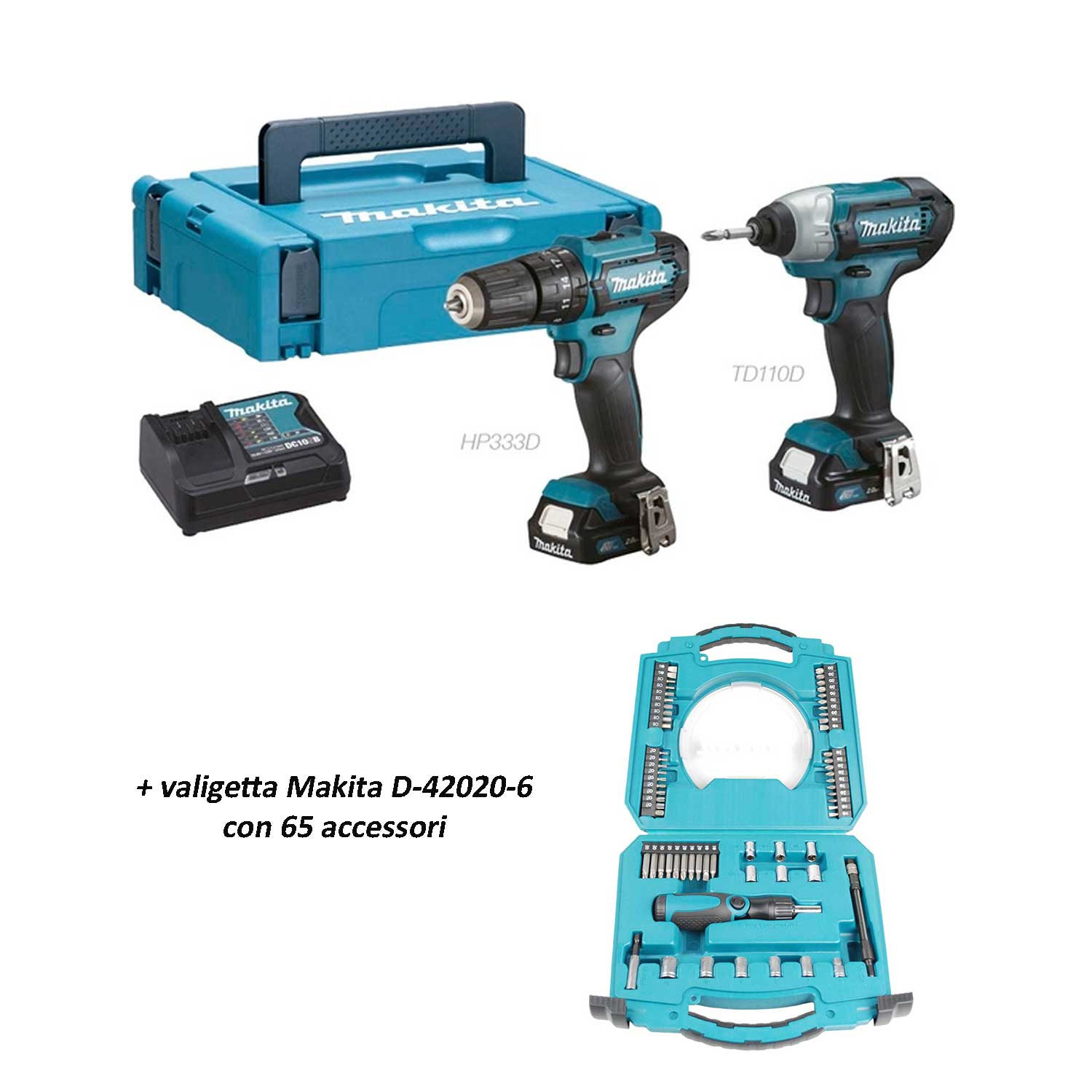 Kit Makita clx228aj+combo65access con trapano avvitatore hp333d ...