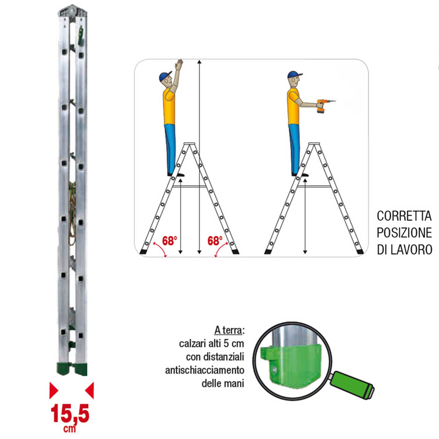 Scala doppia salita Facal Dupla D5 in alluminio 5 gradini più pianetto ...