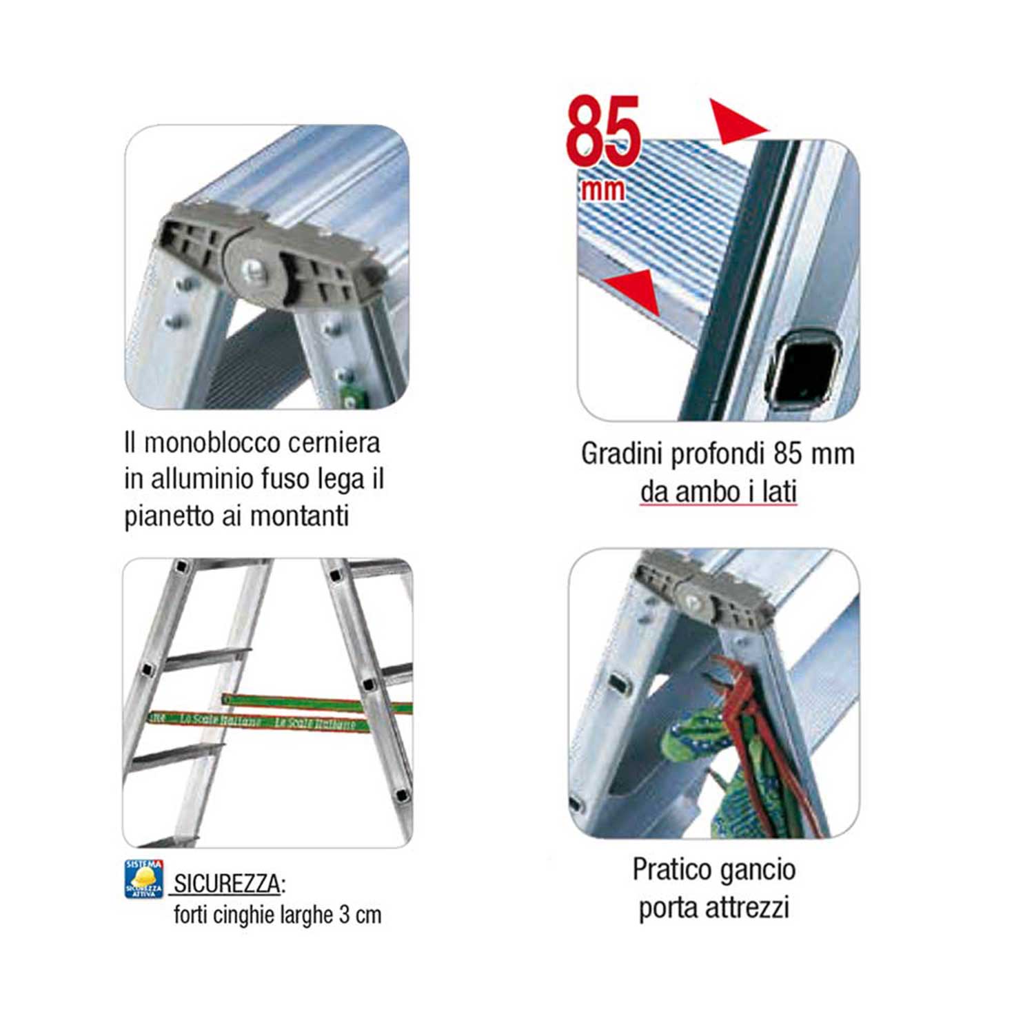 Scala doppia salita in alluminio Dupla 12 gradini più pianetto per uso ...